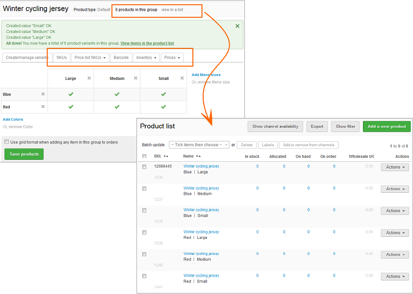Variants (sister products)