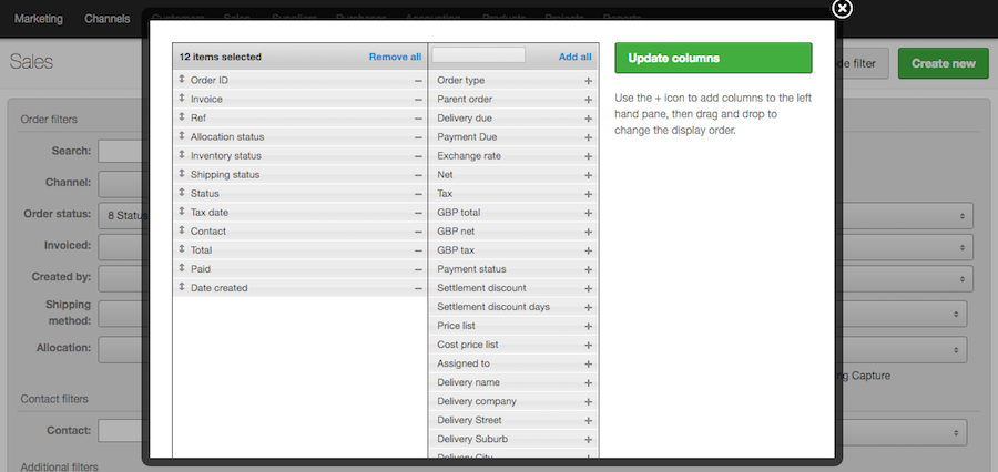 Configurable columns, filters and preset views