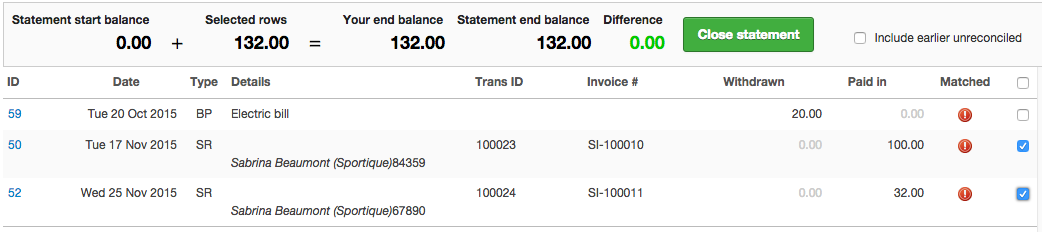 Bank reconciliation