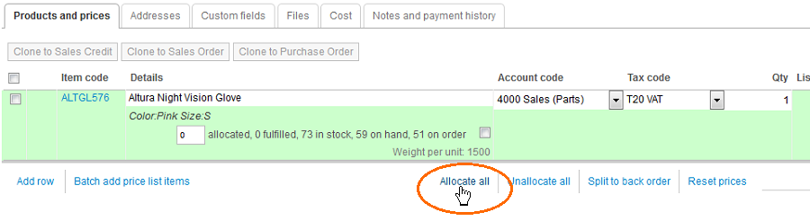 Allocation (reserving inventory on sales)