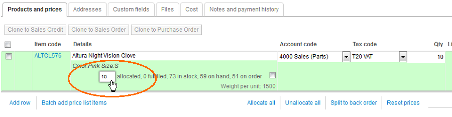 Allocation (reserving inventory on sales)