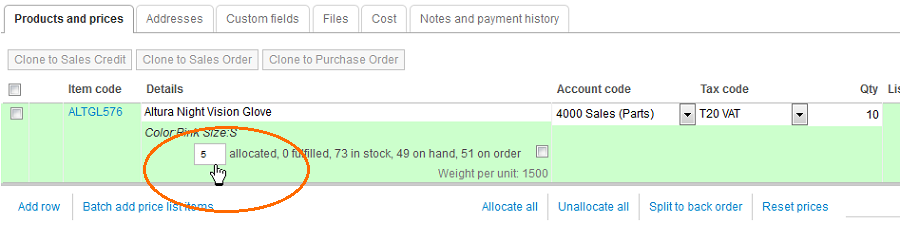 Allocation (reserving inventory on sales)